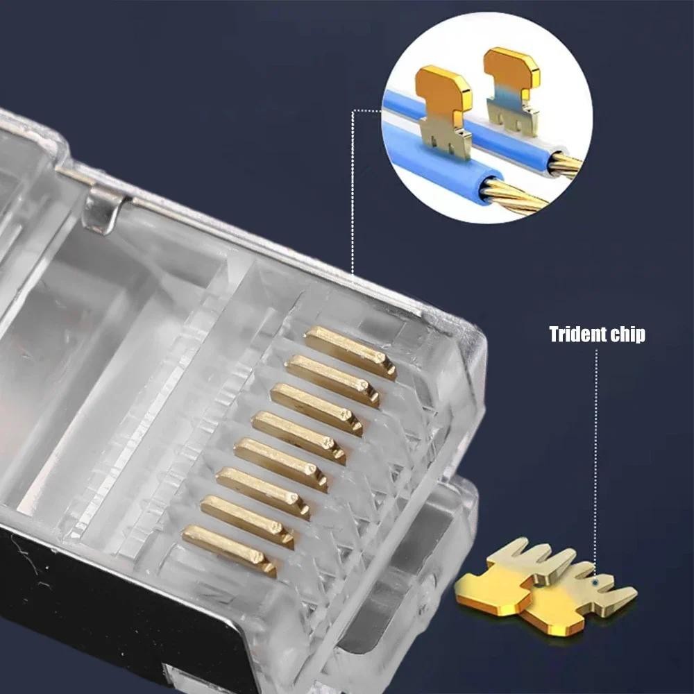 50/10pcs Cat6 Cat5e RJ45 Shielded Connector Modular Plug Cable Network Plugs Gold-Plated ...