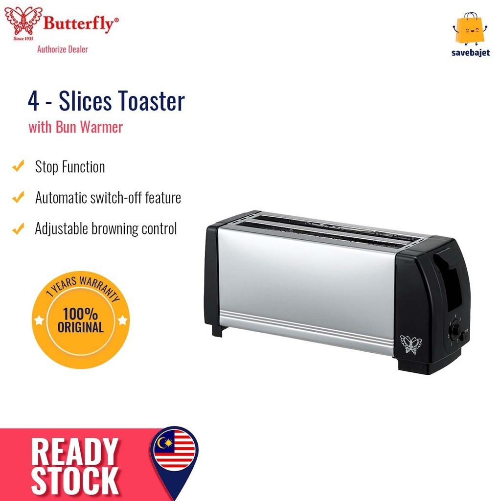 Butterfly Pembakar Roti 4 Slice Bread Toaster BT-8064N | Shopee Malaysia