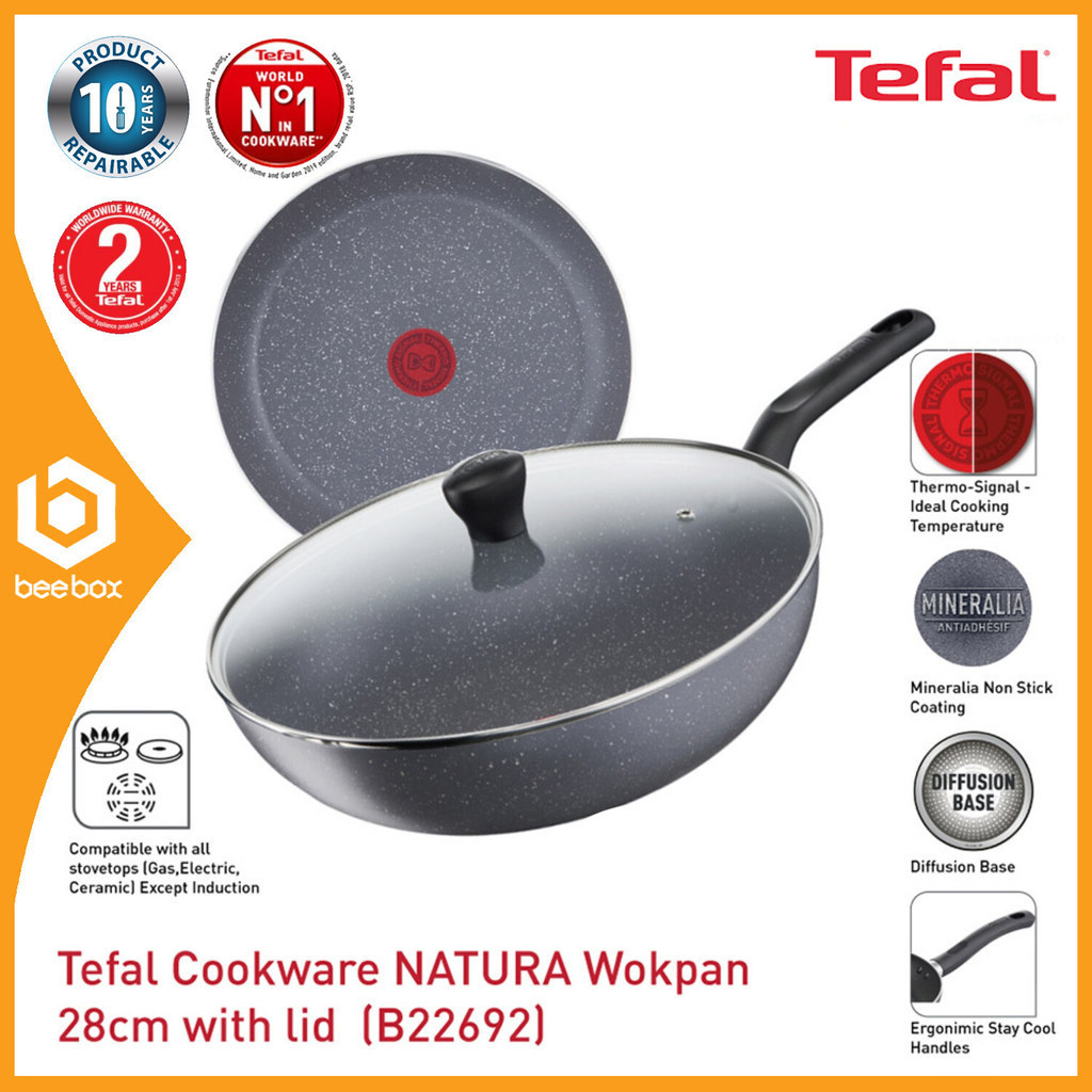 Tefal Cookware Natura Wokpan 28cm with lid (B22692) | Shopee Malaysia