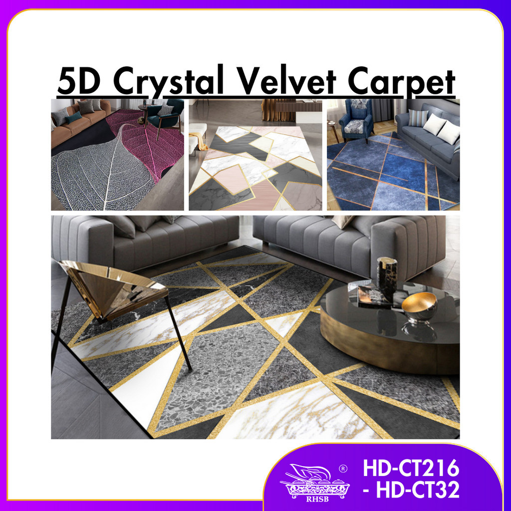 4XL 6XL CARPET VELVET 5D KRISTAL GEOMETRI VIRAL /CARPET DESIGN DAUN ...