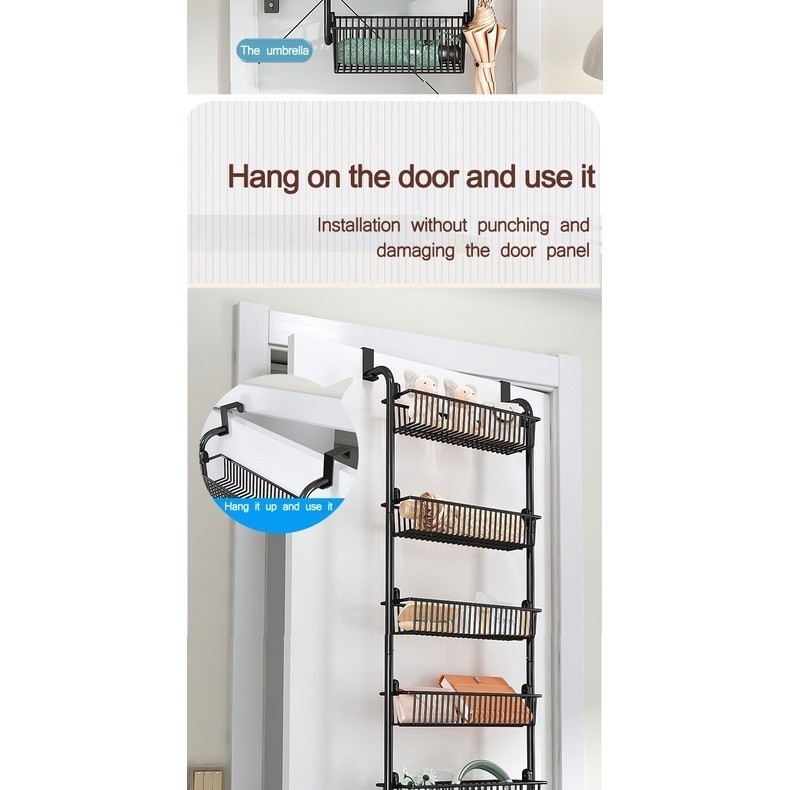 6-Tier Nail-Free Storage Shelf Stainless Steel Over-the-Door Pantry ...
