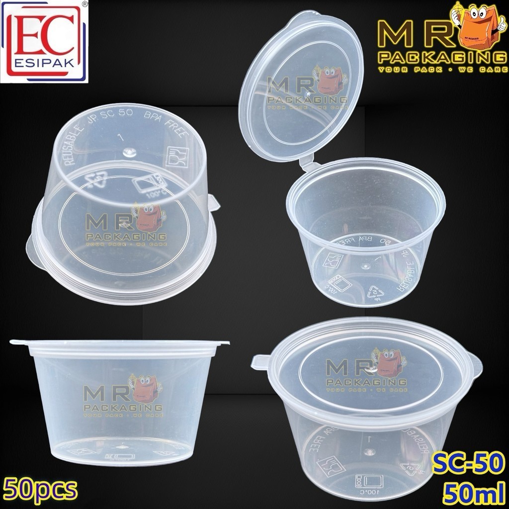 2oz 50ml Round Disposable Plastic Food Container Hinged Lid ( 50pcs± ...
