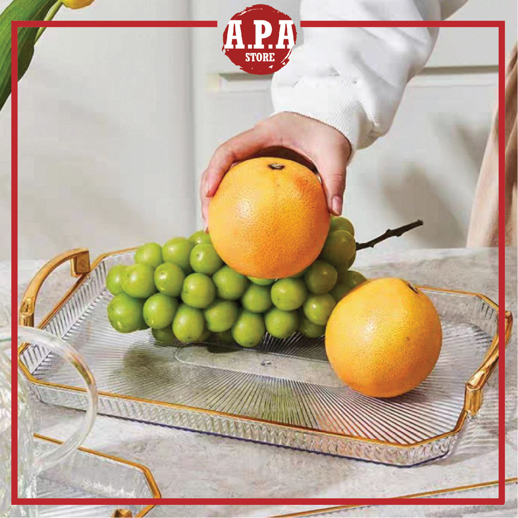 APA Nordic Modern Transparent Serving Food Tray Kitchen Gold Handle ...