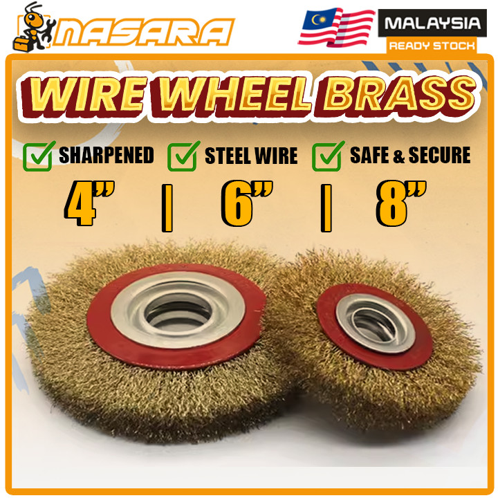 Nasara 4 / 6 / 8 Inch X 25mm Brass Coated Wire Wheel Brush For Grinder ...