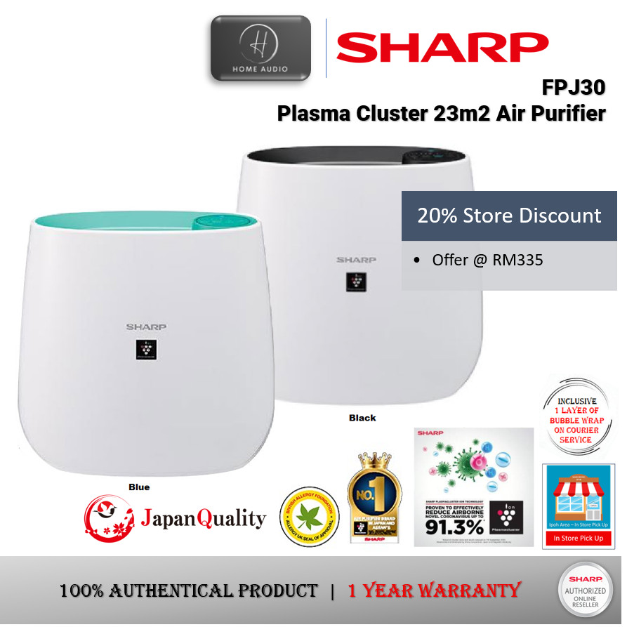 Sharp Air Purifier Plasmacluster 23m² - FPJ30LB (Black) / FPJ30LA (Blue ...