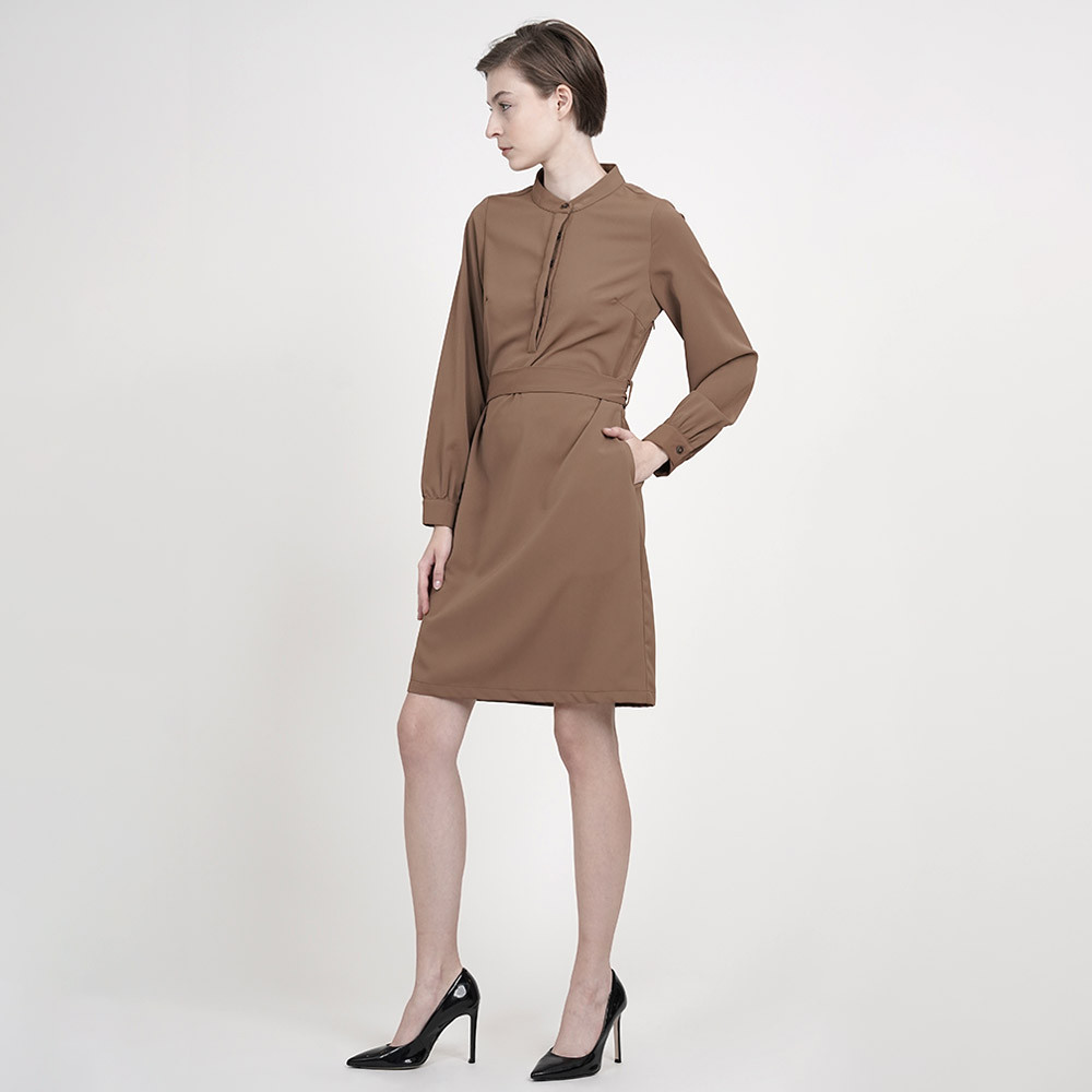 Nicole Exclusives Collar Neck Long Sleeve Dress with Self Fabric Belt ...