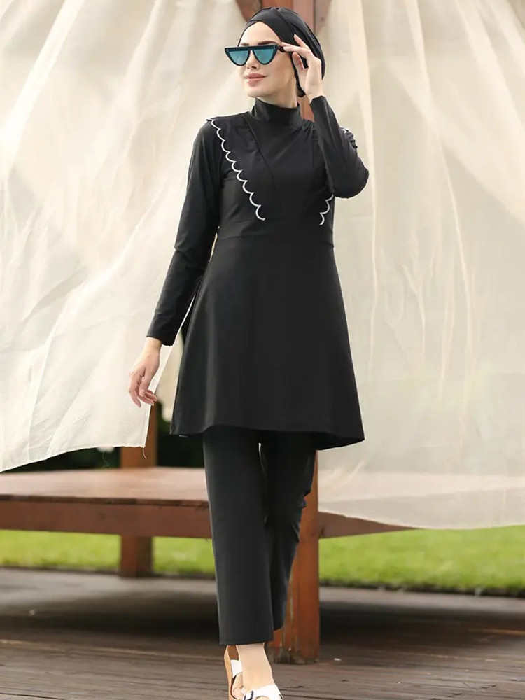 Black Muslim Swimwear Women Modest Patchwork Hijab Long Sleeves ...