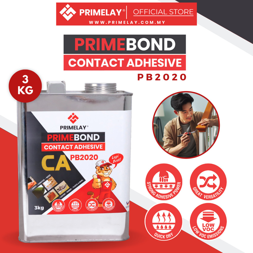 (3KG) PRIMELAY Primebond Contact Adhesive Glue/万能胶/Gam Pelbagai Guna-PB2020-Strong Glue for ...