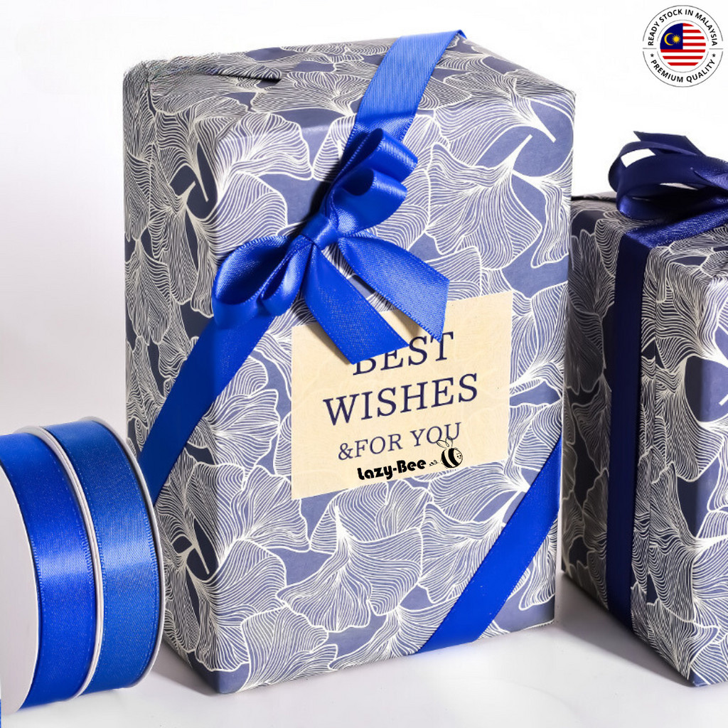 BLUE BIRU 2.5cm 3.8cm 5cm Premium Double Face Satin Ribbon Craft ...