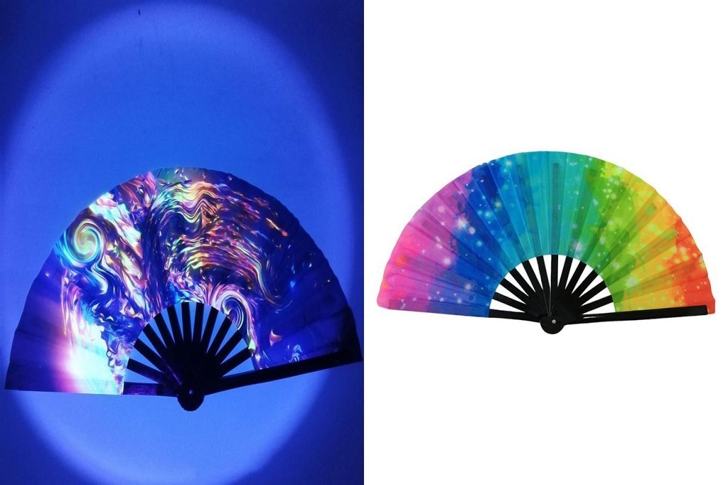 Dj Folding Fan Fluorescent Folding Fan Colorful Holographic Rave Fan ...