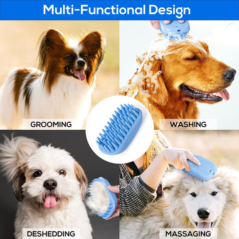 Benepaw Soft Dog Bath Brush Rubber Pet Shower Scrubber For Short Long ...