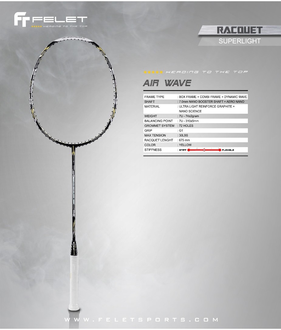 FELET AIR WAVE racket 7U 74gram 310mm high balance point heavy head ...
