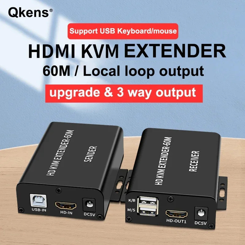 60M HDMI KVM Extender Over Rj45 Cat5e cat6 Ethernet Cable 1080P Audio ...