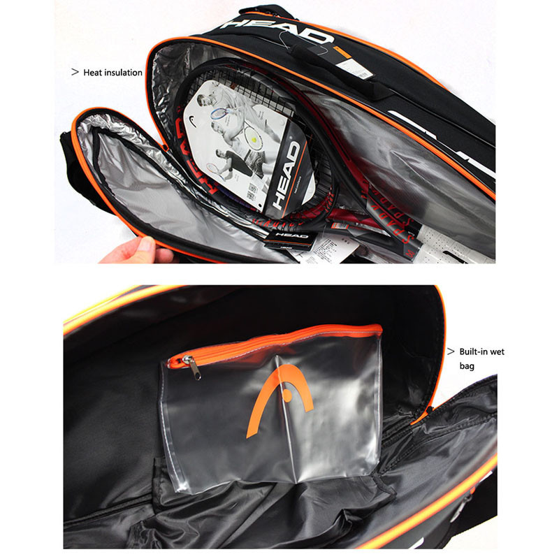 HEAD 6 Pieces Tennis Rackets Bag Hard Shell Sports Bag Large Capacity 9 ...