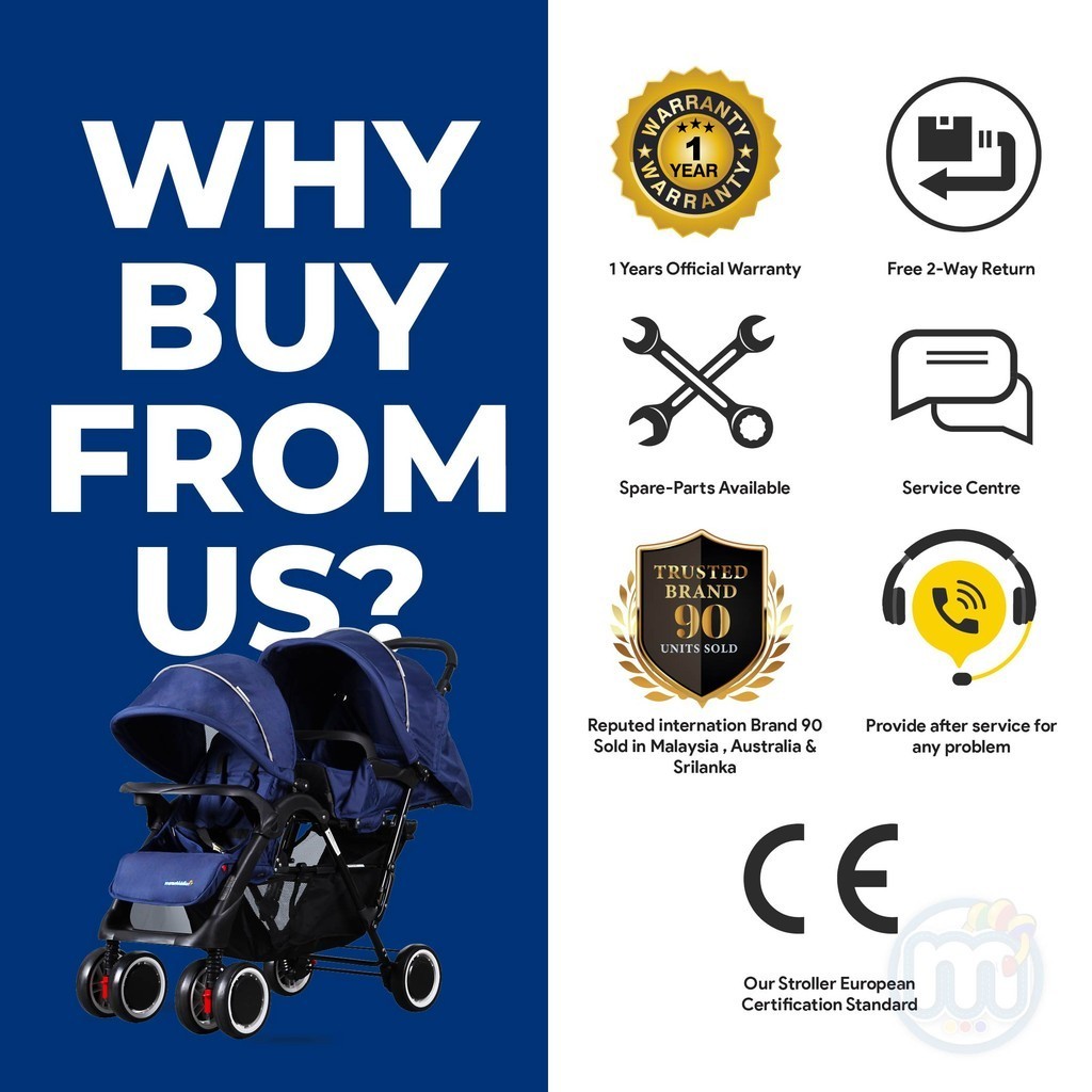Mamakiddies Duosync Twin Stroller | Lightweight Double Stroller | Baby ...
