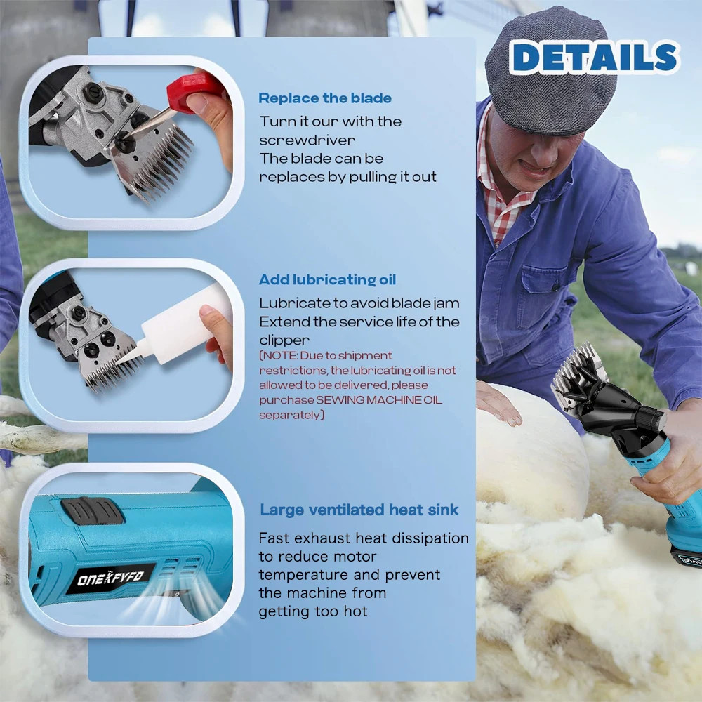 6 Speed 13 Teeth Wireless Portable Electric Wool Shears Farm Animals ...