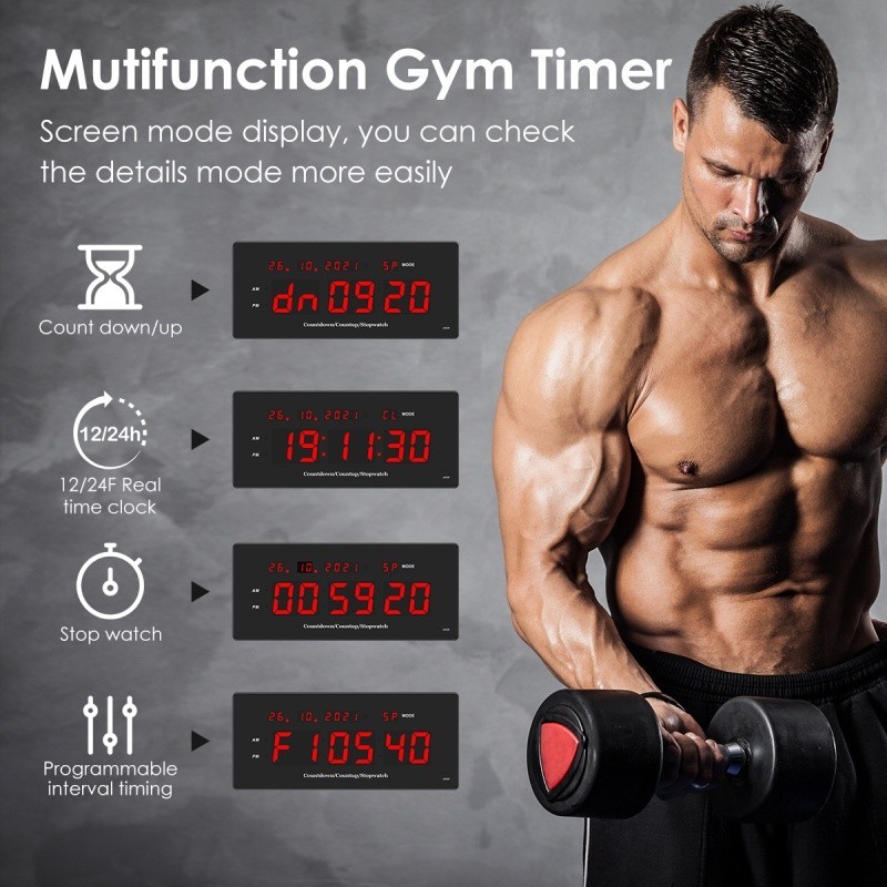 Original Product Seesii Gym Timer 2 inch Interval Workout Clock with Time & Date Count Down/Up ...