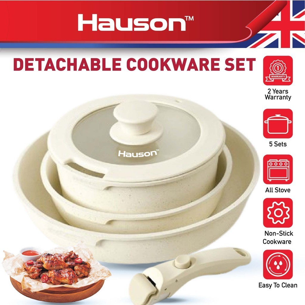 HAUSON 5PCS Cookware Set with Detachable Handle Pot Kitchen Non-Stick ...
