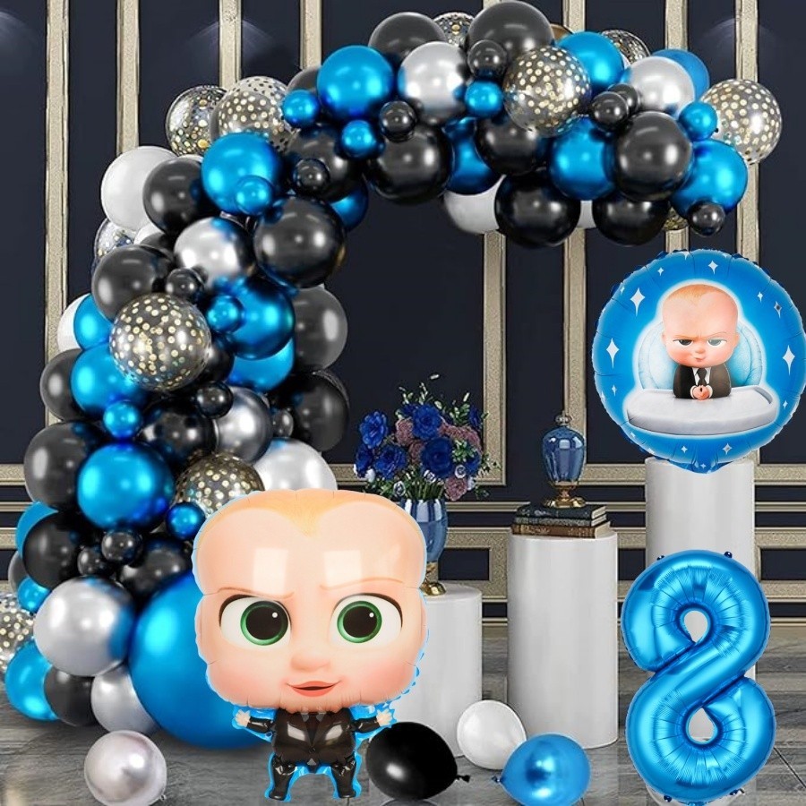84pcs Baby Boss Metallic Blue Metallic Silver Black Balloon & Gold ...