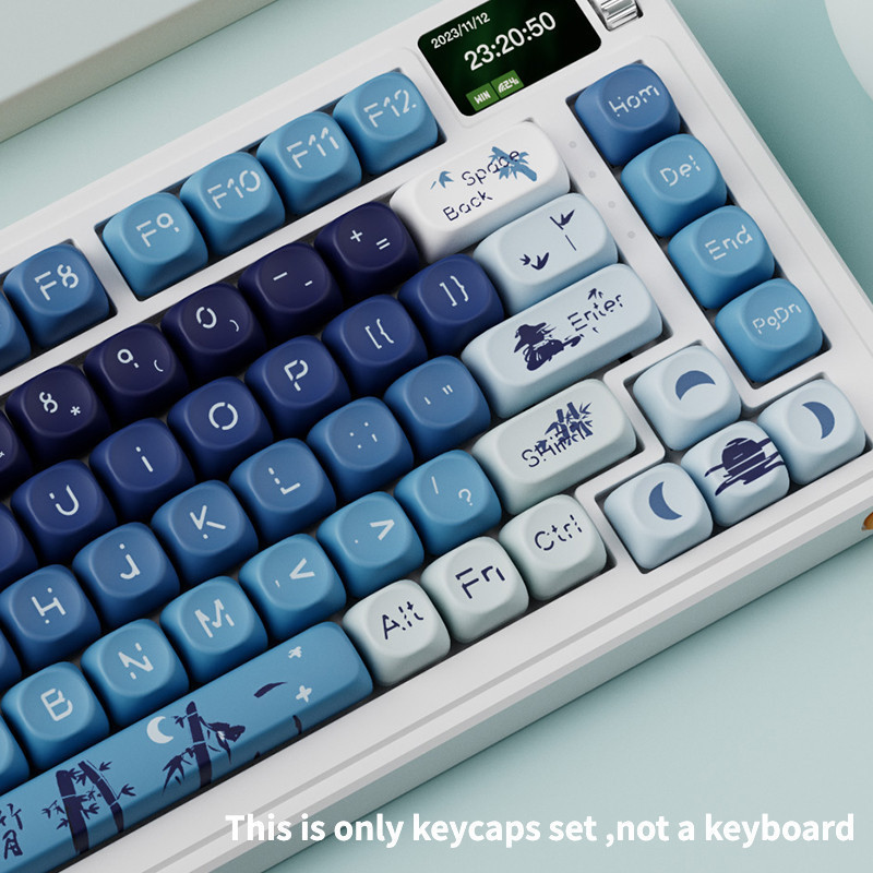 PBT Dye Sublimation Blue Theme Keycaps National Wind Column Moon OQO ...
