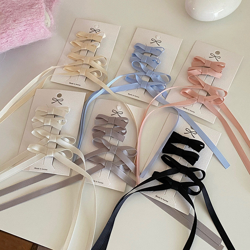 [Magpie] Pink streamer bow small hairpin set cute one-word clip twist ...