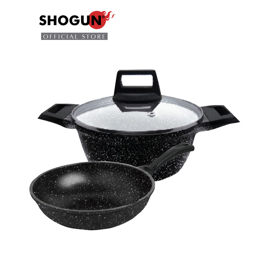 Shogun Senjo Plus 24cm Non-stick Casserole with Glass Lid, 4L (IH) + 28cm Marble Tempura Non ...