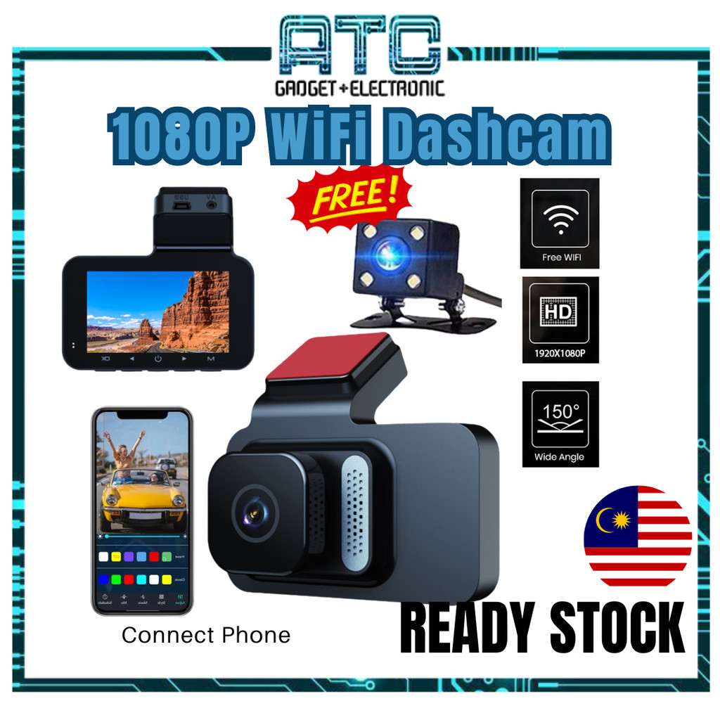 ATC Kamera Kereta 1080P Full HD Dual Lens + 64GB | WiFi Dashcam G ...