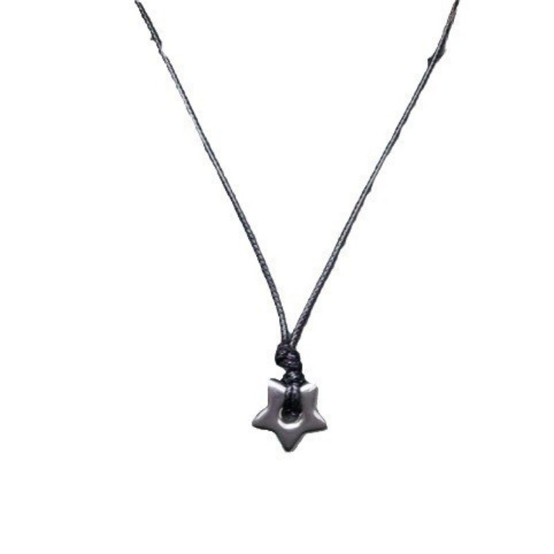 Korean Ins Style Hollowed Out Star Pentagram Black Rope Necklace with ...