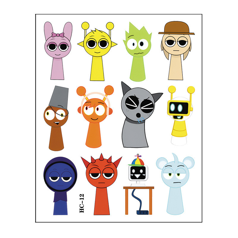 1PCS Incredibox Sprunki Music Game Tattoo Stickers Cartoon Water ...