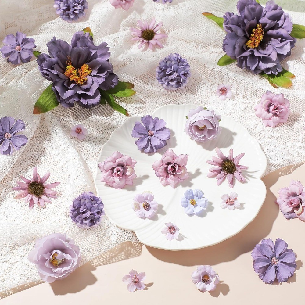 25 Pcs Artificial Flowers Heads Set Silk Mix Flowers Fake Peony Daisy ...