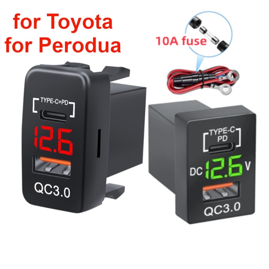 Rto Car PD Type-C Quick Charge QC3.0 Power Socket Charger Meter Adapter ...