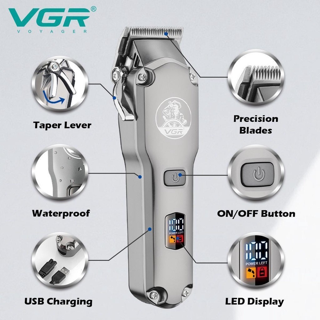 VGR V-675 High-power Hair Salon TWO(2)-piece Machine Hair Clipper LCD Digital Display Hair ...