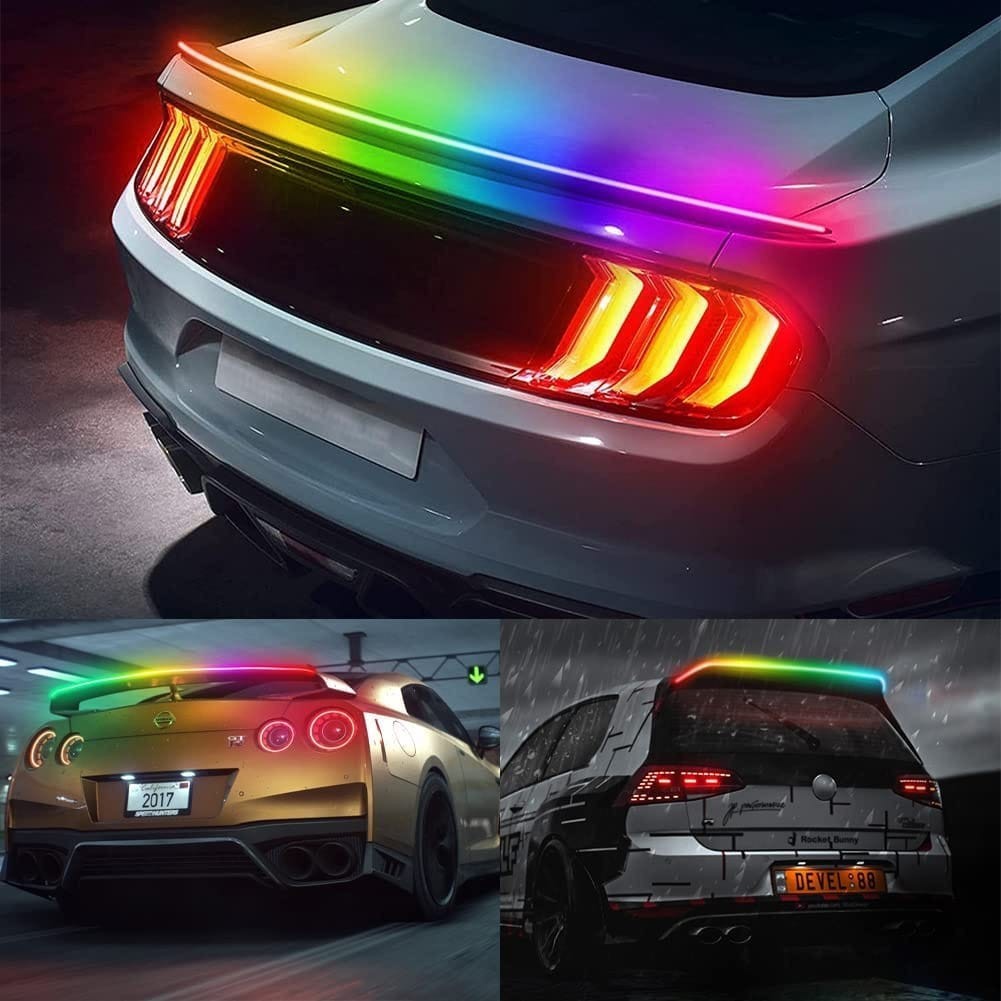 120cm LED Spoilers Car Brake Lights Strip Carbon Rear Wing Lips Kit 1 ...