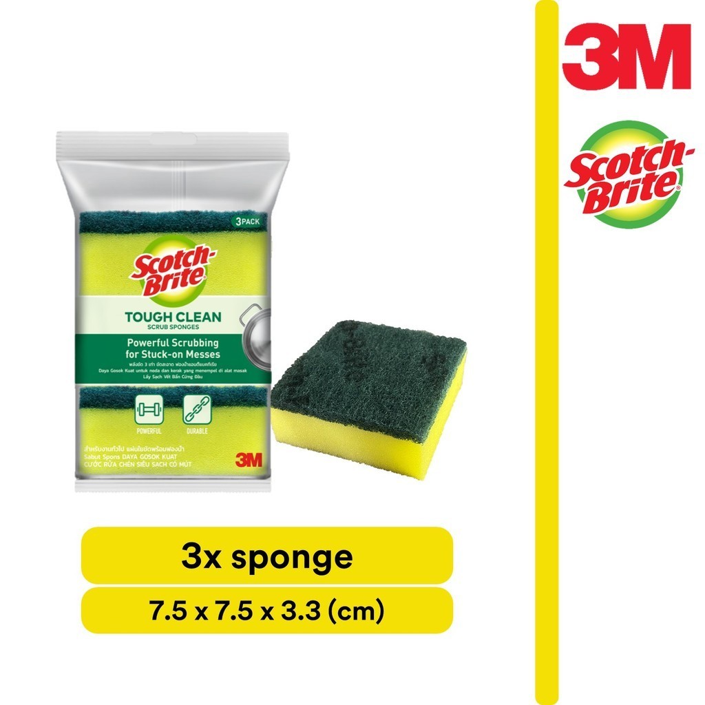 3M Scotch Brite 3pcs/pack Tough Clean Heavy Duty Scouring Sponge / Span ...