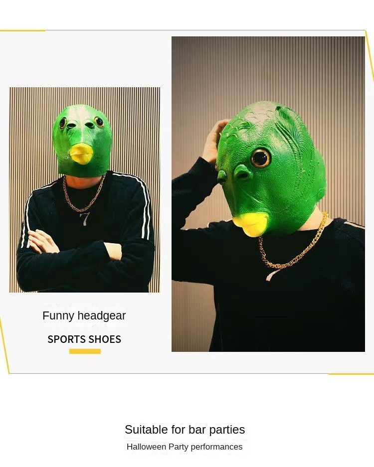 Funny Head Cover , Green Fish Mask for Adult, Realistic Latex Full Head ...