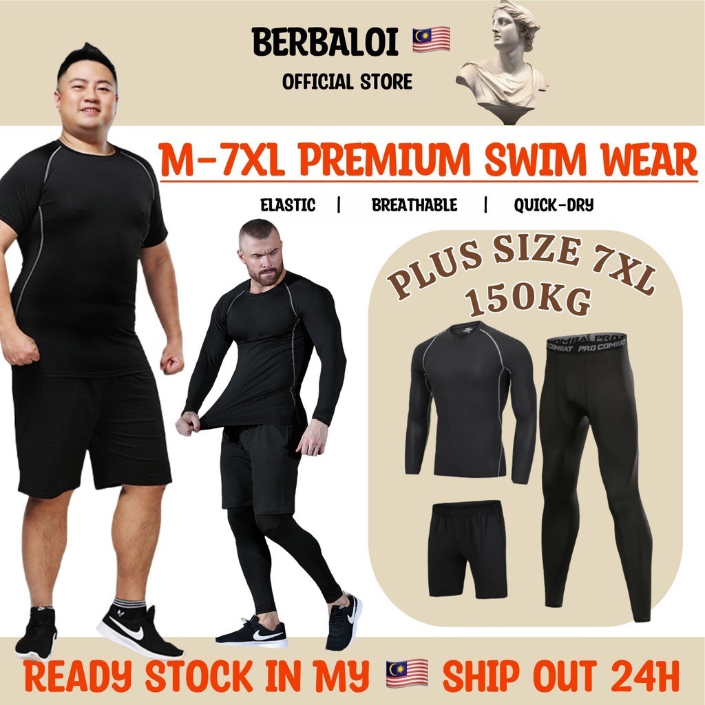 BERBALOI🇲🇾 M-7XL 1 PIECE MEN SPORT WEAR SWIM SUIT PRO COMBAT STRECTABLE ELASTIC QUICK DRY PLUS ...
