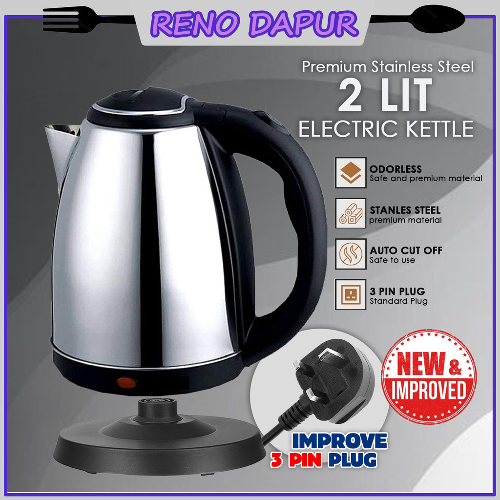 [MALAYSIA 3 PIN PLUG] 2Lit Stainless Steel Electric Kettle Heat ...