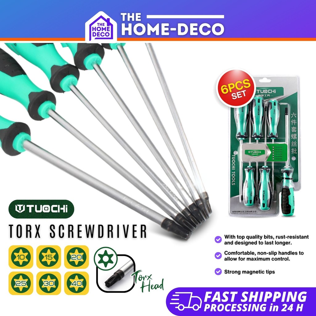 6PCS TUOCHI Extra Long Torx Screwdriver Set Star Head Magnetic Tip ...