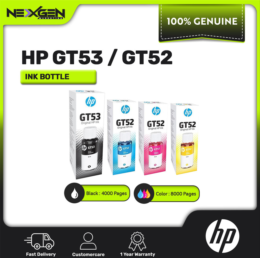 HP GT53 / GT53XL Black / GT52 Cyan Magenta Yellow Original Refill Ink ...