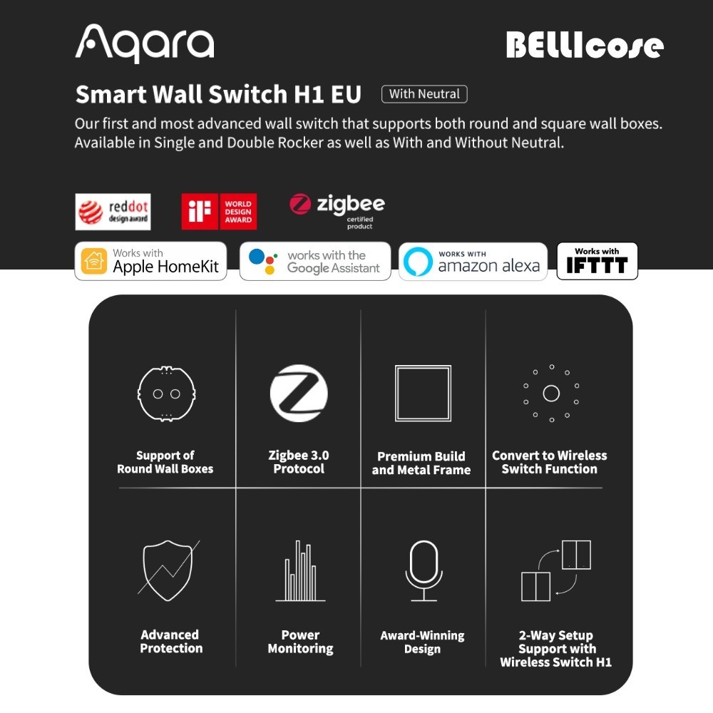 [Global] Aqara Zigbee Smart H1 Wall Switch Aircond 1/2/3 Gang Single ...