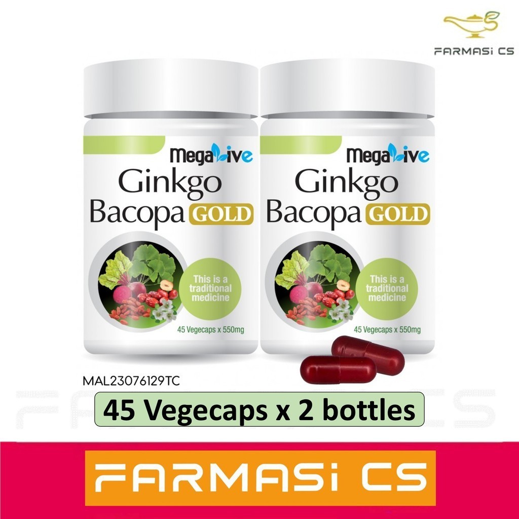 MegaLive Ginkgo Bacopa GOLD 45 Vegecaps x 2 bottles EXP:02/2026 [ 550mg ...