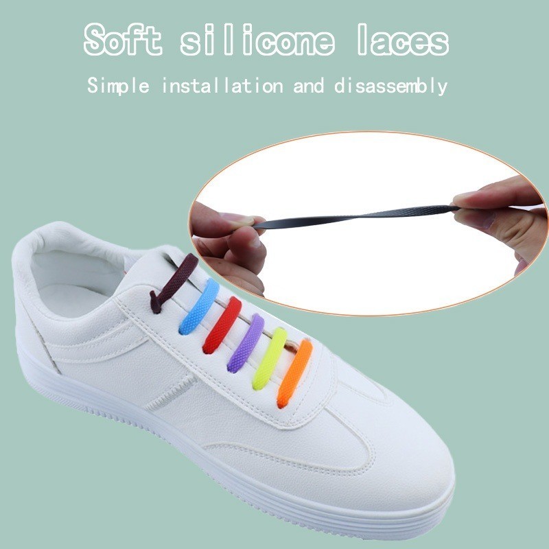 16 pcs/pack Silicone No Tie Shoelaces Shoes Accessories Elastic Lace ...