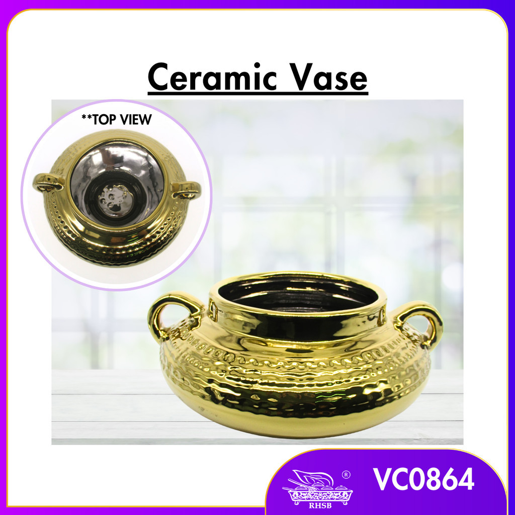 PREMIUM GOLD VASE / CERAMIC VASE / PASU EMAS / PASU / FLOWER POT / PASU ...