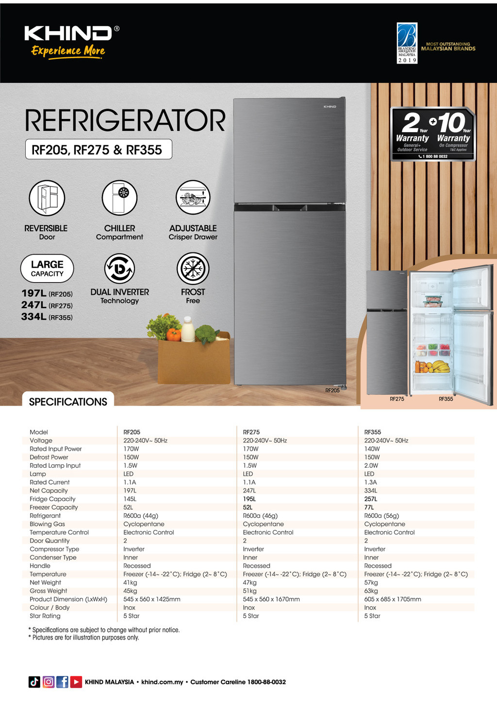 Khind 197L 2 Door Inverter Refrigerator RF205 (Inox) | Shopee Malaysia