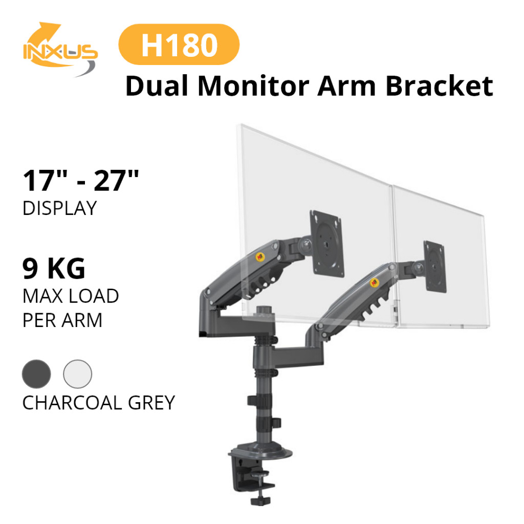 in stock H180 Dual Monitor Mount 17" - 27" VESA Monitor Double Arm ...