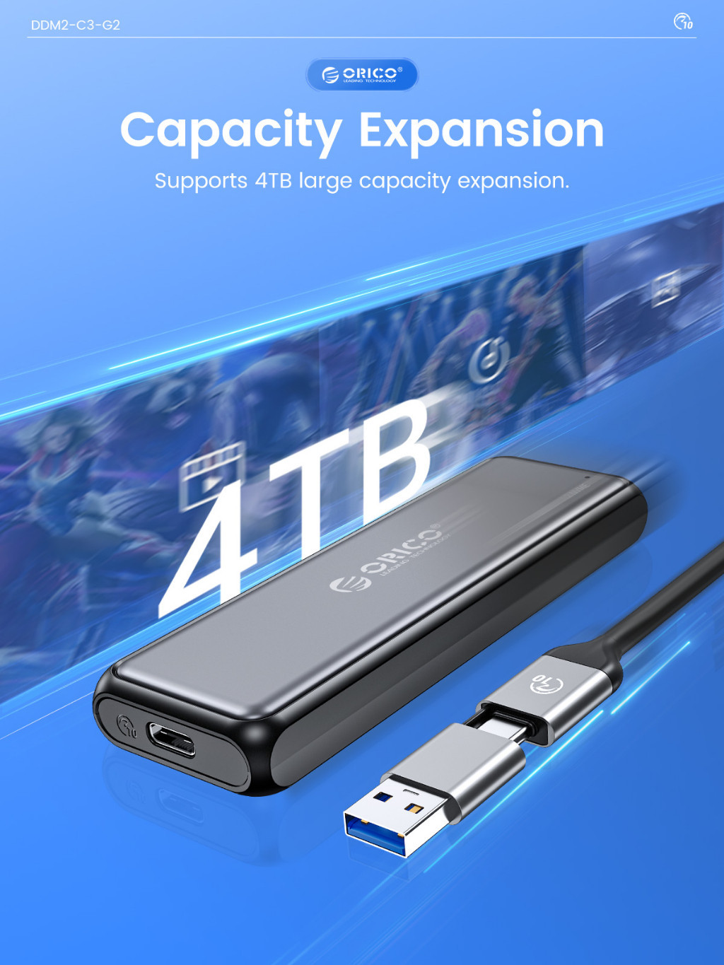 ORICO M.2 NVMe/SATA SSD Enclosure 10Gbps Tool Free M2 SSD Aluminum ...