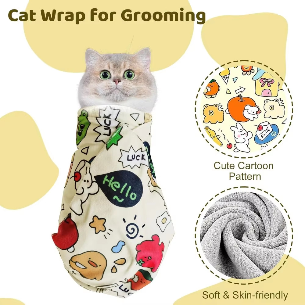 Self-Adhesive Cat Swaddle Wrap with Nail Clipper Soft Calming Cat ...