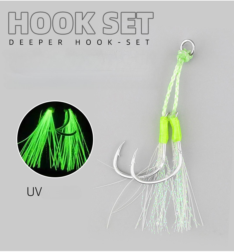 1pcs Luminous Fishing Hook 1/0-4/0 Assist Hook Jig Lure UV Double Hook ...