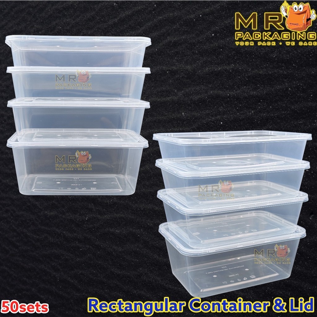 HY 500 650 750 1000 ml Rectangular PP Container & Lid ( 50sets± ) Lunch Box Disposable Box T1 ...