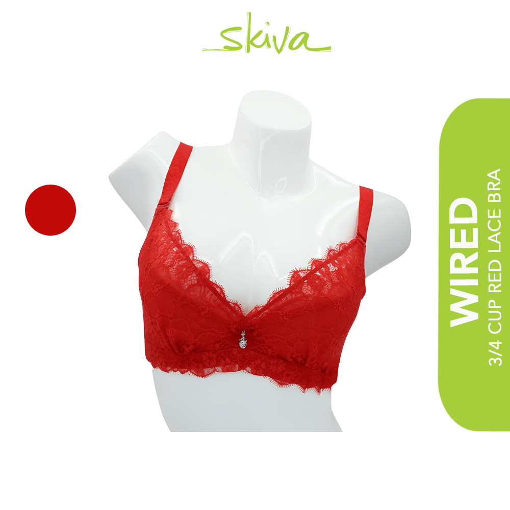 SKIVA 3/4 Cup Women Lingerie with Red Sexy Lace Go Green Alloy Titanium ...